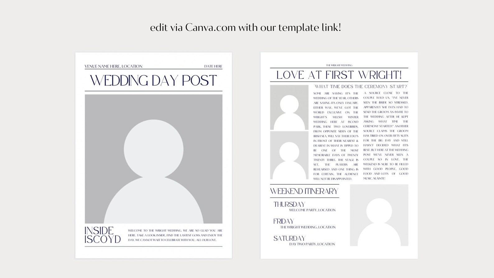 Wedding Newspaper - Downloadable Template Link on Canva - DIY Template ...