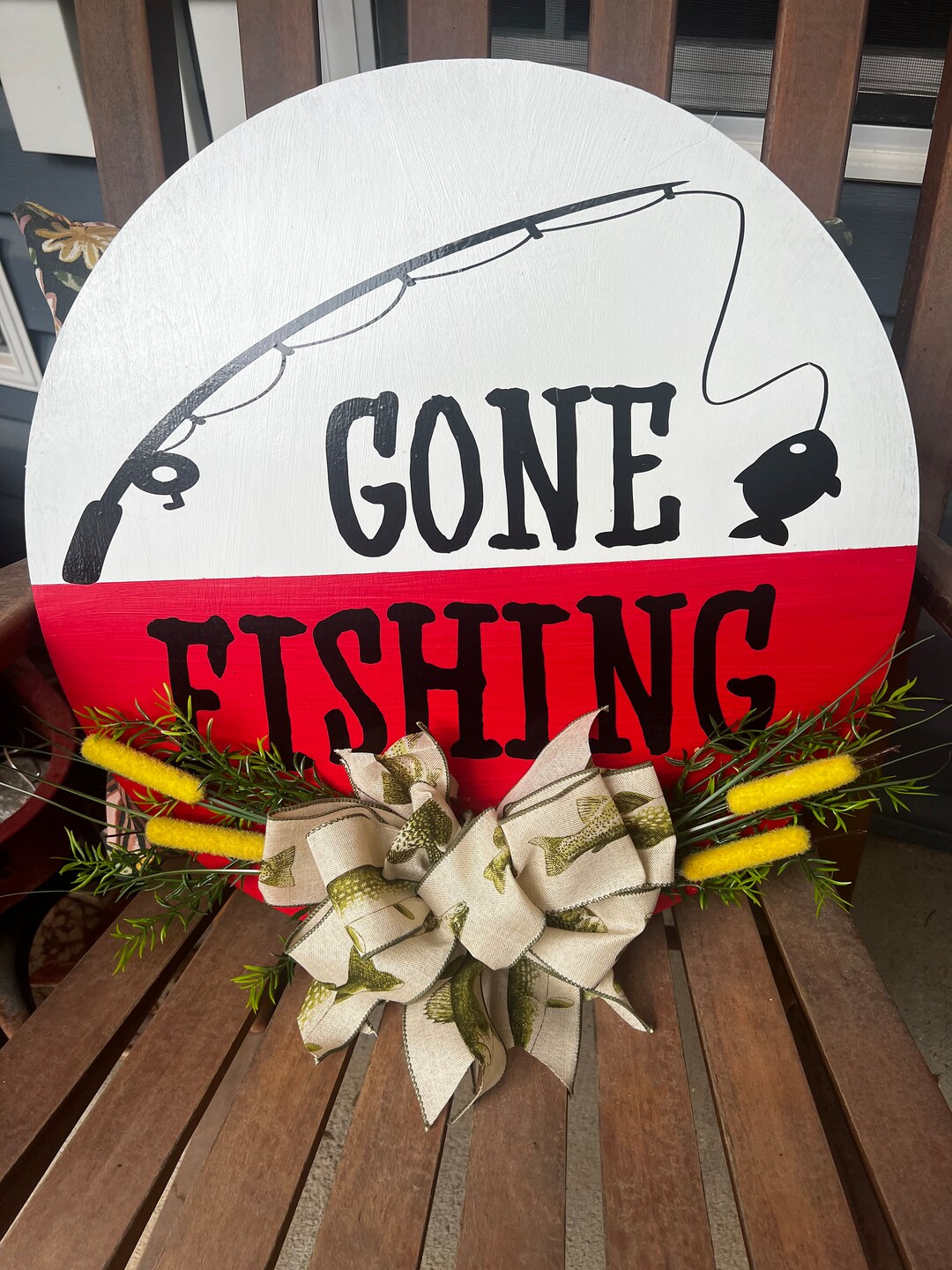 Gone Fishing Round Wood Sign - Etsy