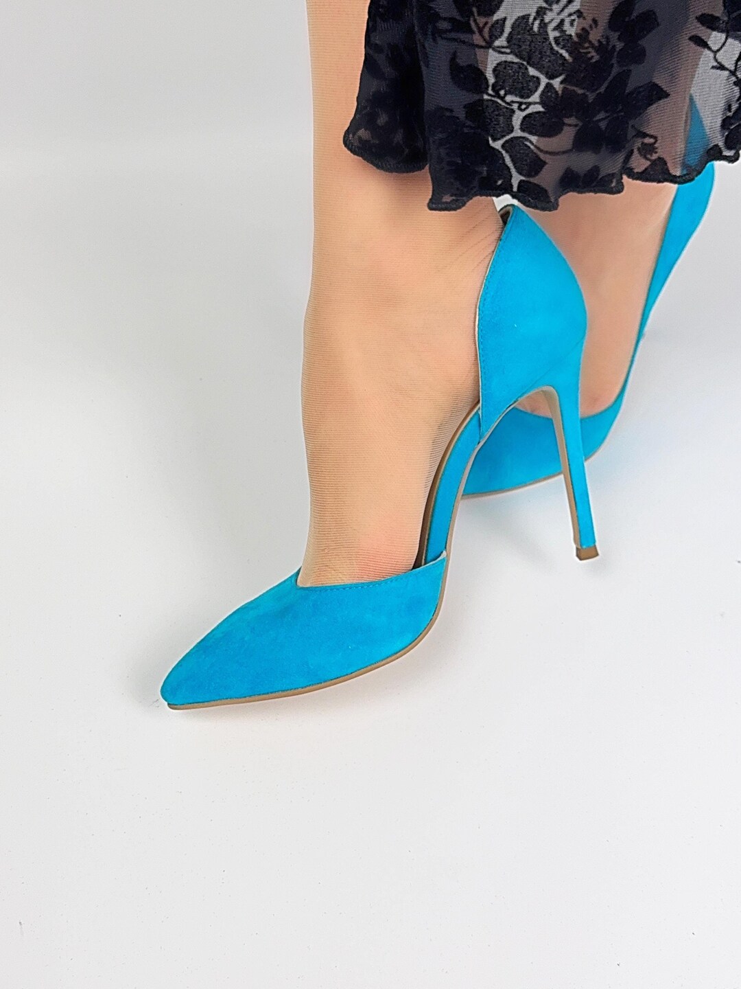 Azure Blue Suede Stiletto Heels: Women's Leather Pumps (100mm) - Etsy