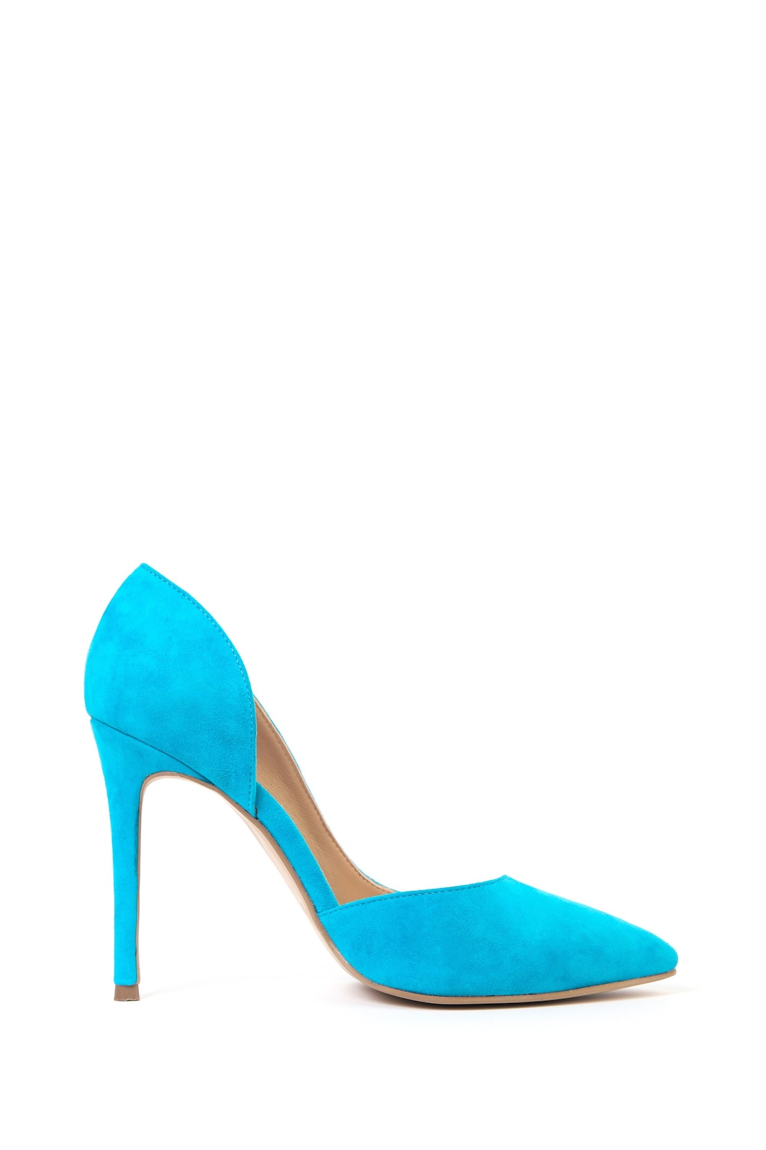 Azure Blue Stiletto Pointed Toe Pumps Elegant Smooth Leather Sandals ...