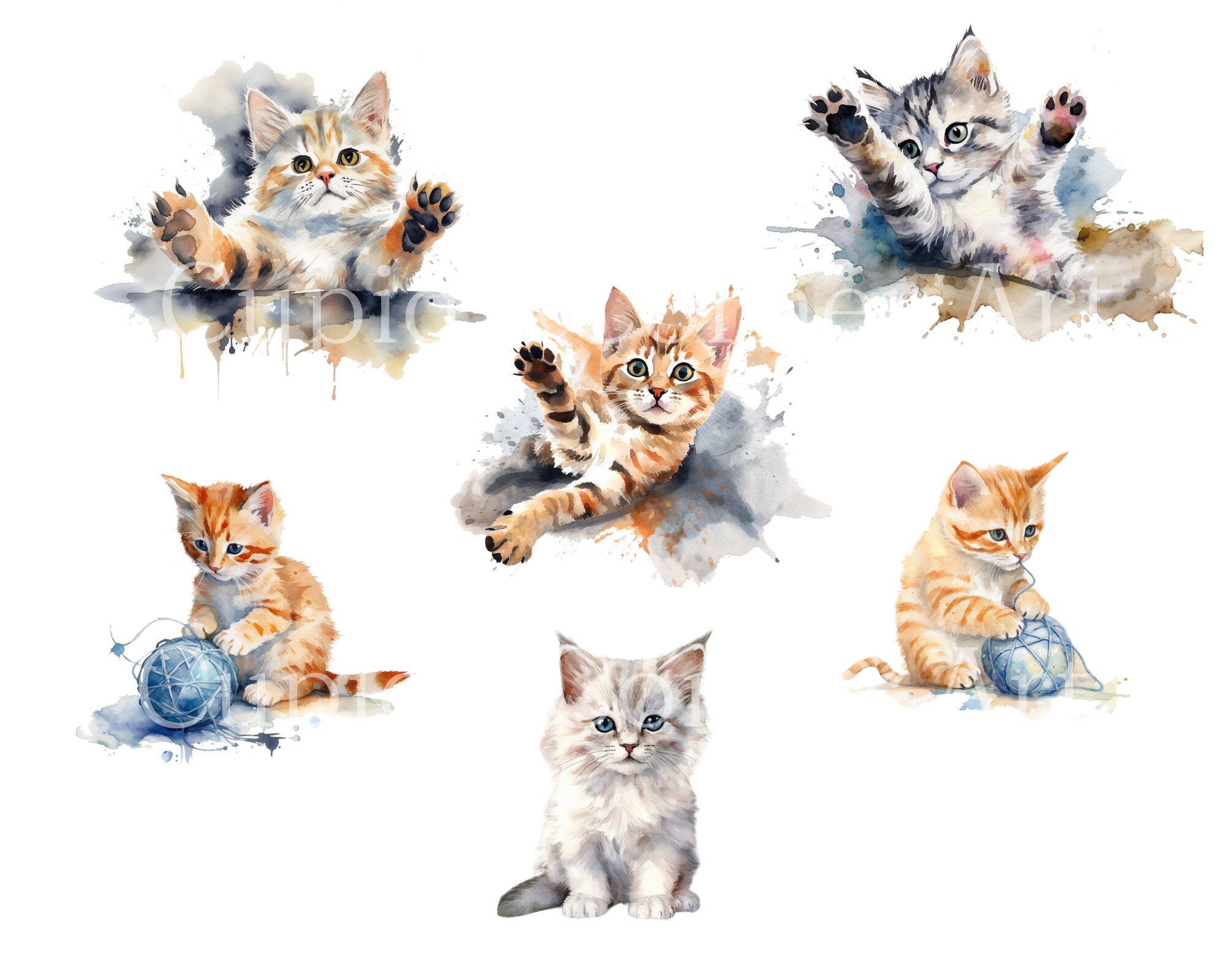 Watercolor Cat Clipart PNG Kitten Clipart Collection, Watercolor ...