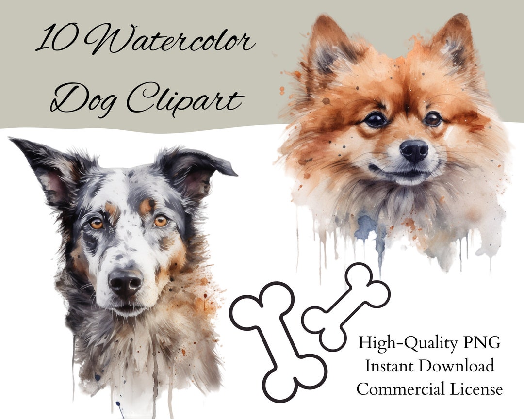 Watercolor Dog Clipart Portrait Set - Animal Watercolor Clipart, 10 ...