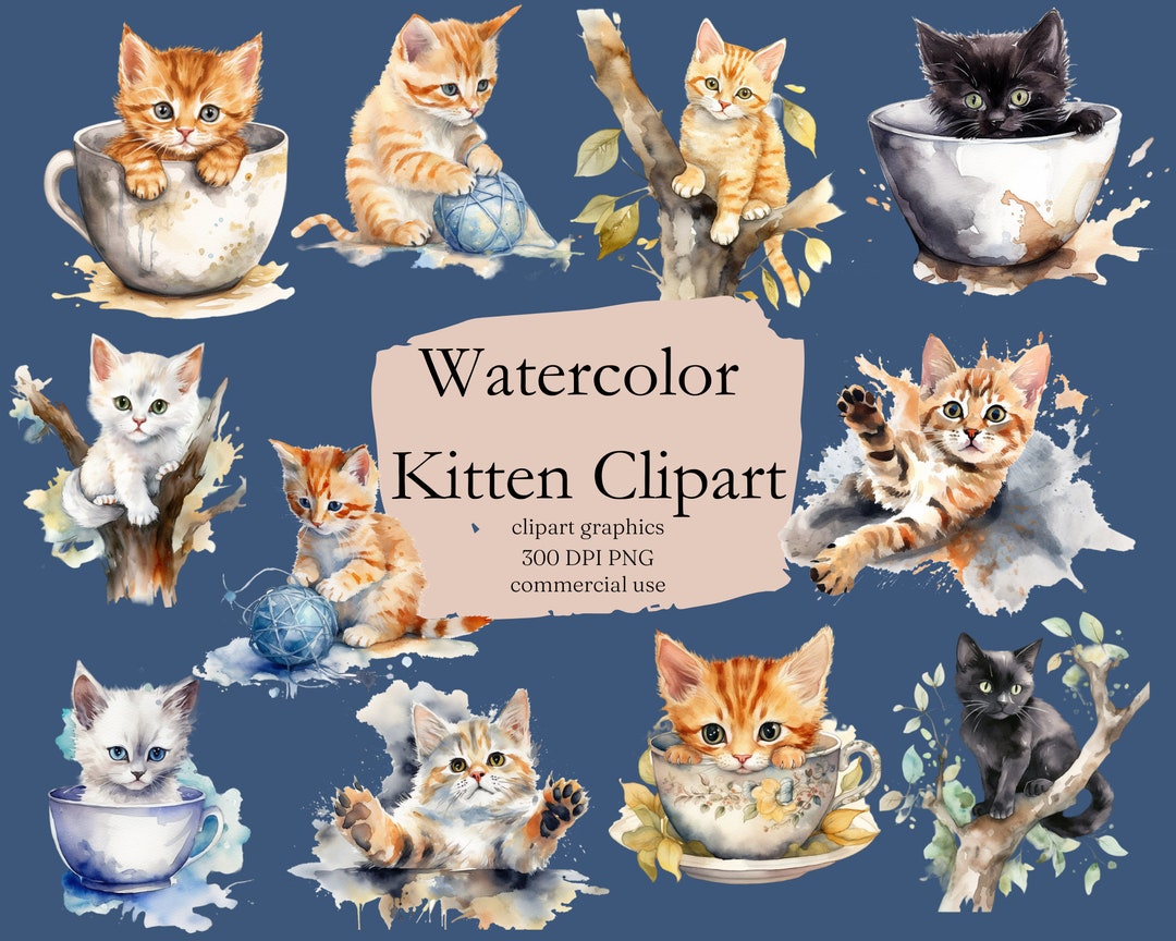 Watercolor Cat Clipart PNG - Kitten Clipart Collection, Watercolor ...