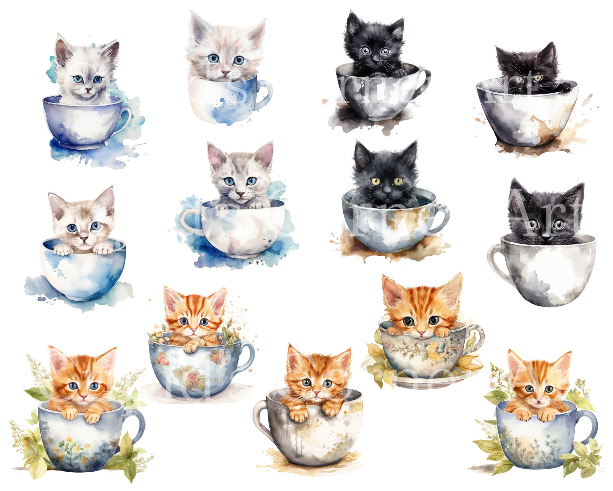 Watercolor Cat Clipart PNG - Kitten Clipart Collection, Watercolor ...