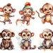 Watercolor Animal Clipart - Cute Monkey Clipart - Monkey Watercolor ...