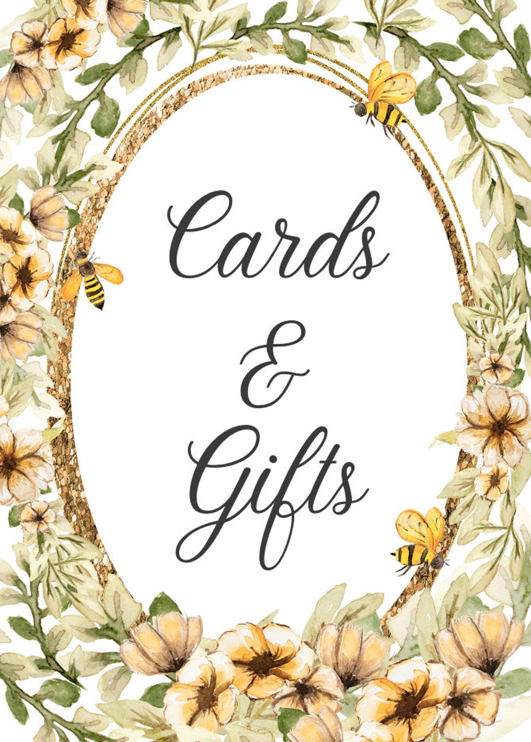 Bee Theme Cards & Gifts Sign, Printable Digital Download - Etsy