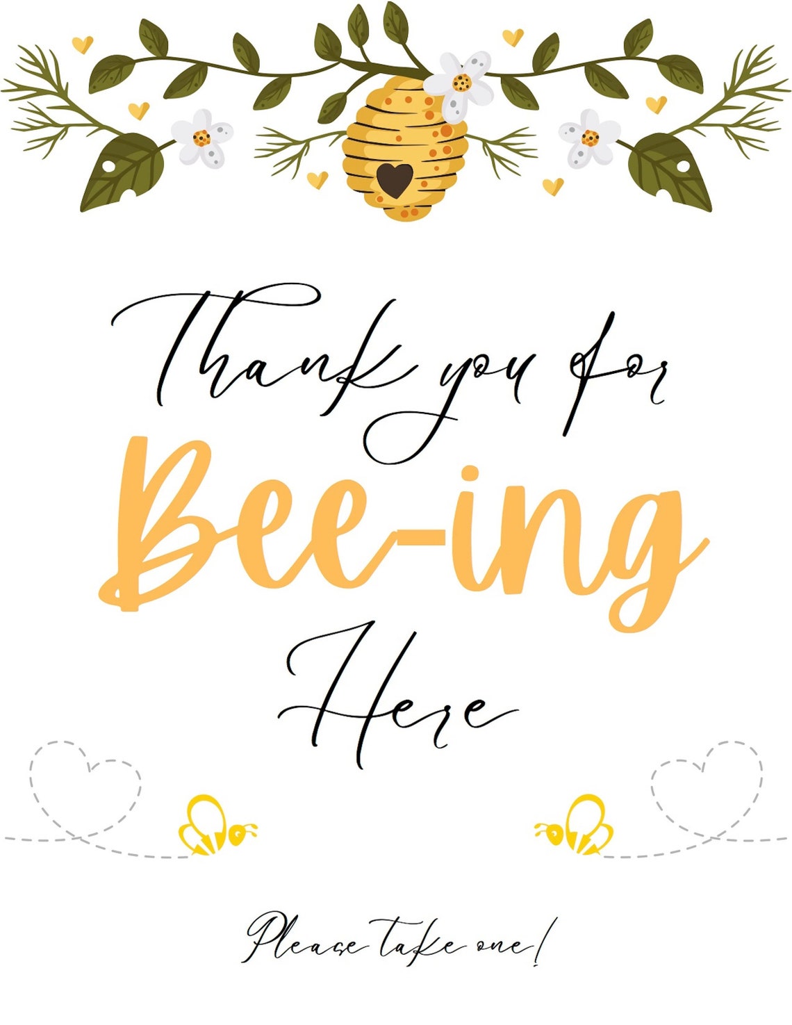 Bee Party Theme Thank You for Bee-ing Here Favor Sign Printable Instant ...