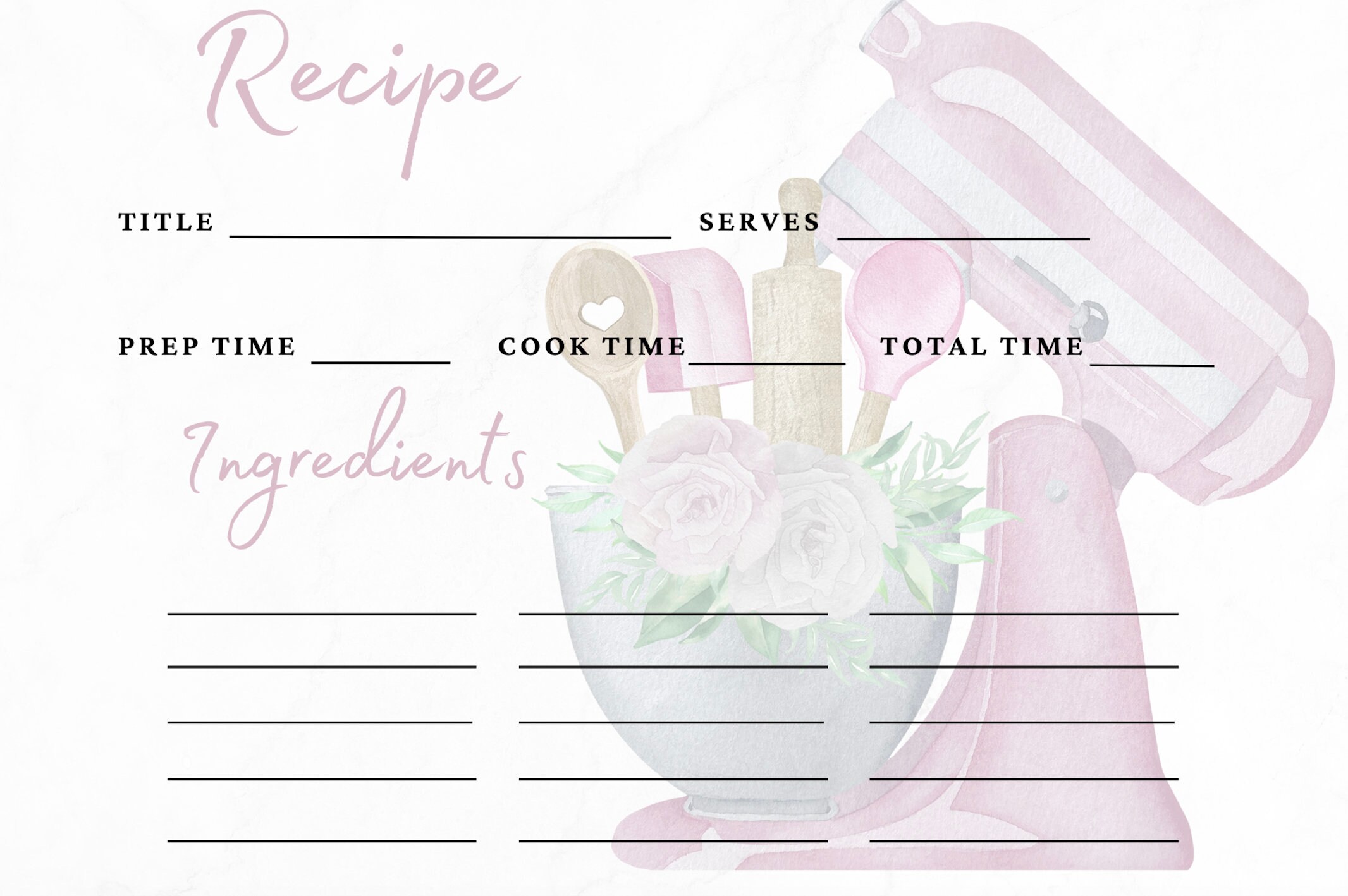 Recipe Card, Bridal Shower Recipe Card, Baking Recipe Card, Printable ...