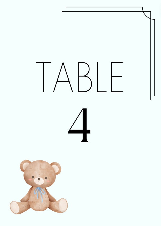 Baby Bear Table Numbers, Printable Digital Download - Etsy
