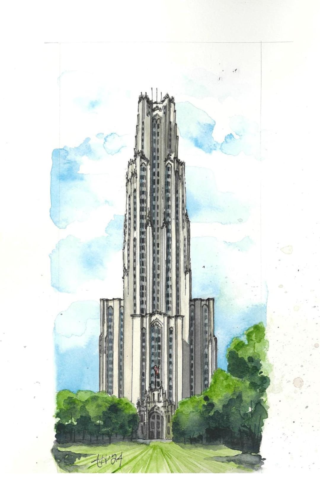 Original Watercolor Art, University of Pittsburgh Painting, Cathedral ...