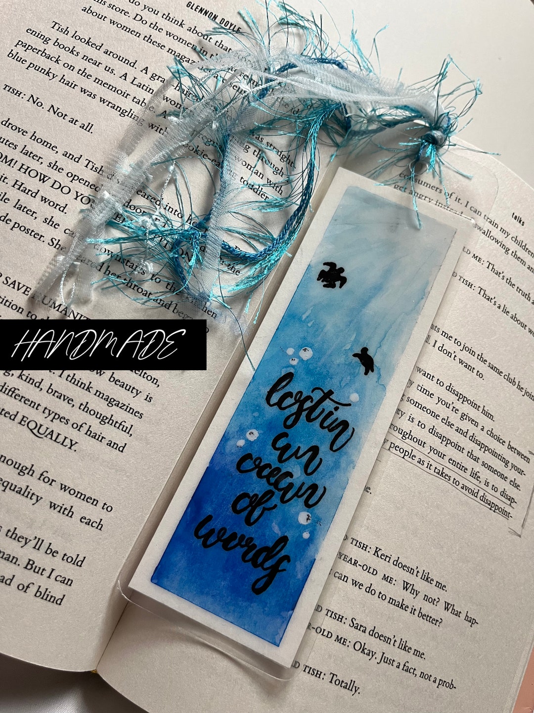 Ocean Handmade Watercolor Bookmark, Laminated Bookmark, Bookmark With ...