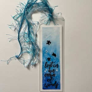 Ocean Handmade Watercolor Bookmark, Laminated Bookmark, Bookmark With ...