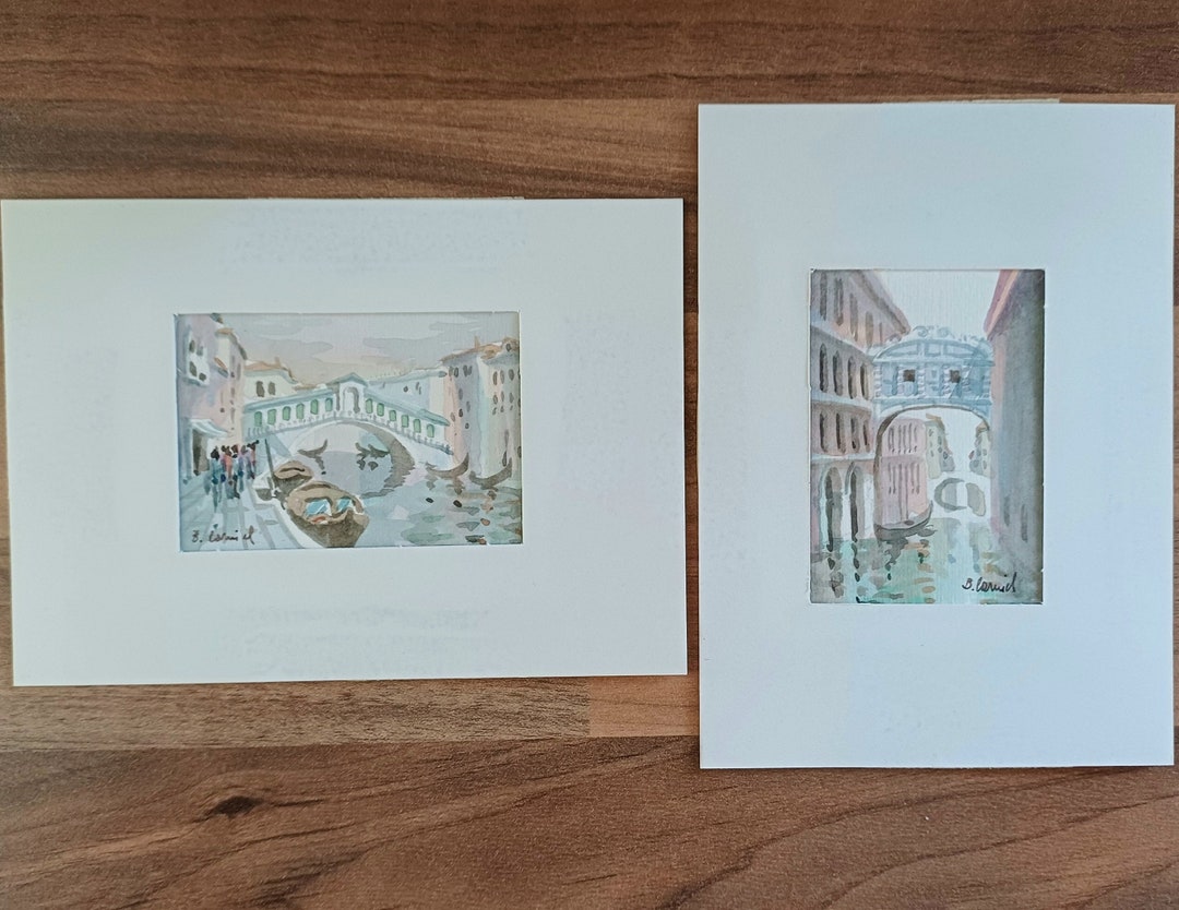 Venice Watercolour Miniature Paintings Bridge of Sighs Rialto Bridge ...
