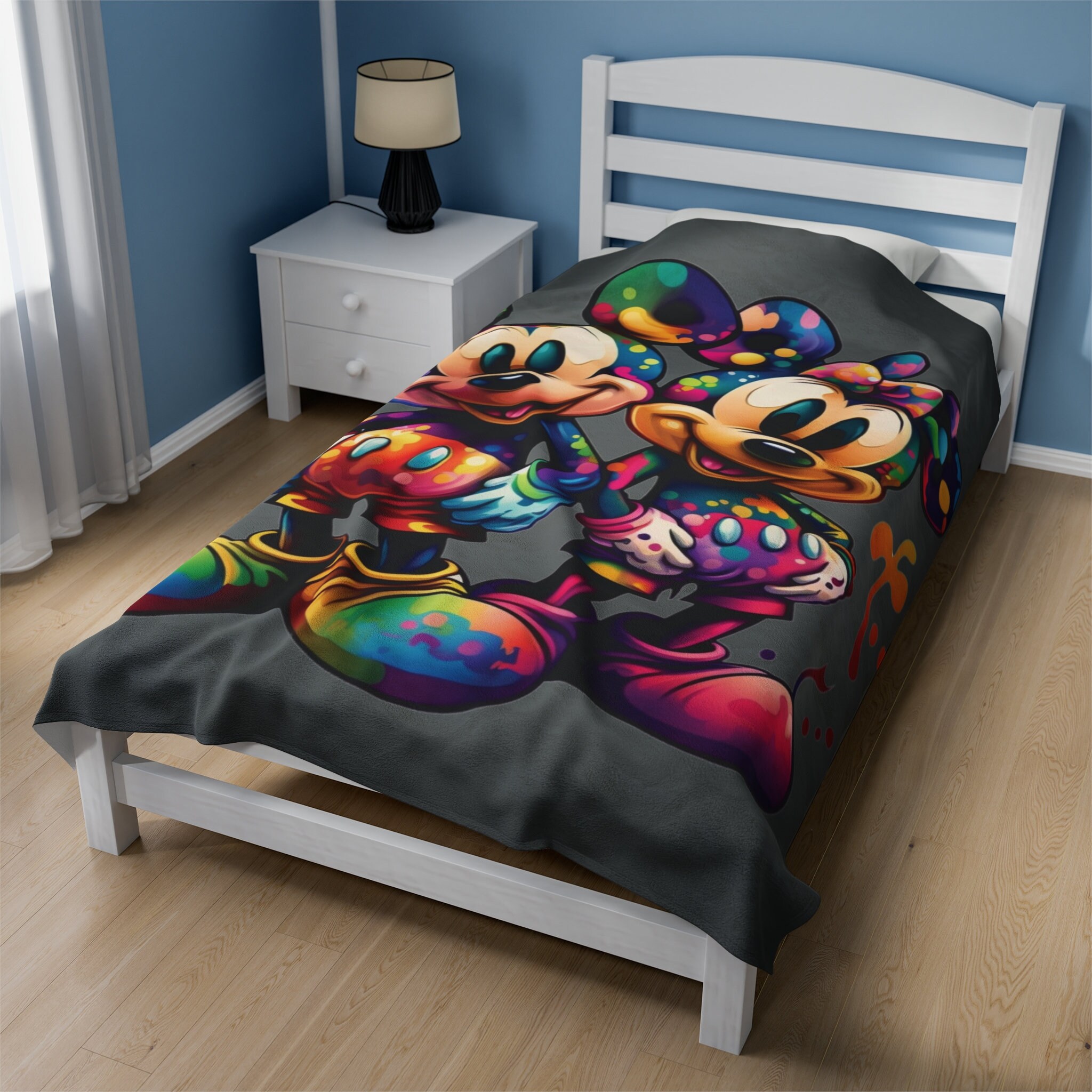 Mickey & Minnie Mouse (splash Color) Velveteen Plush Blanket - Etsy