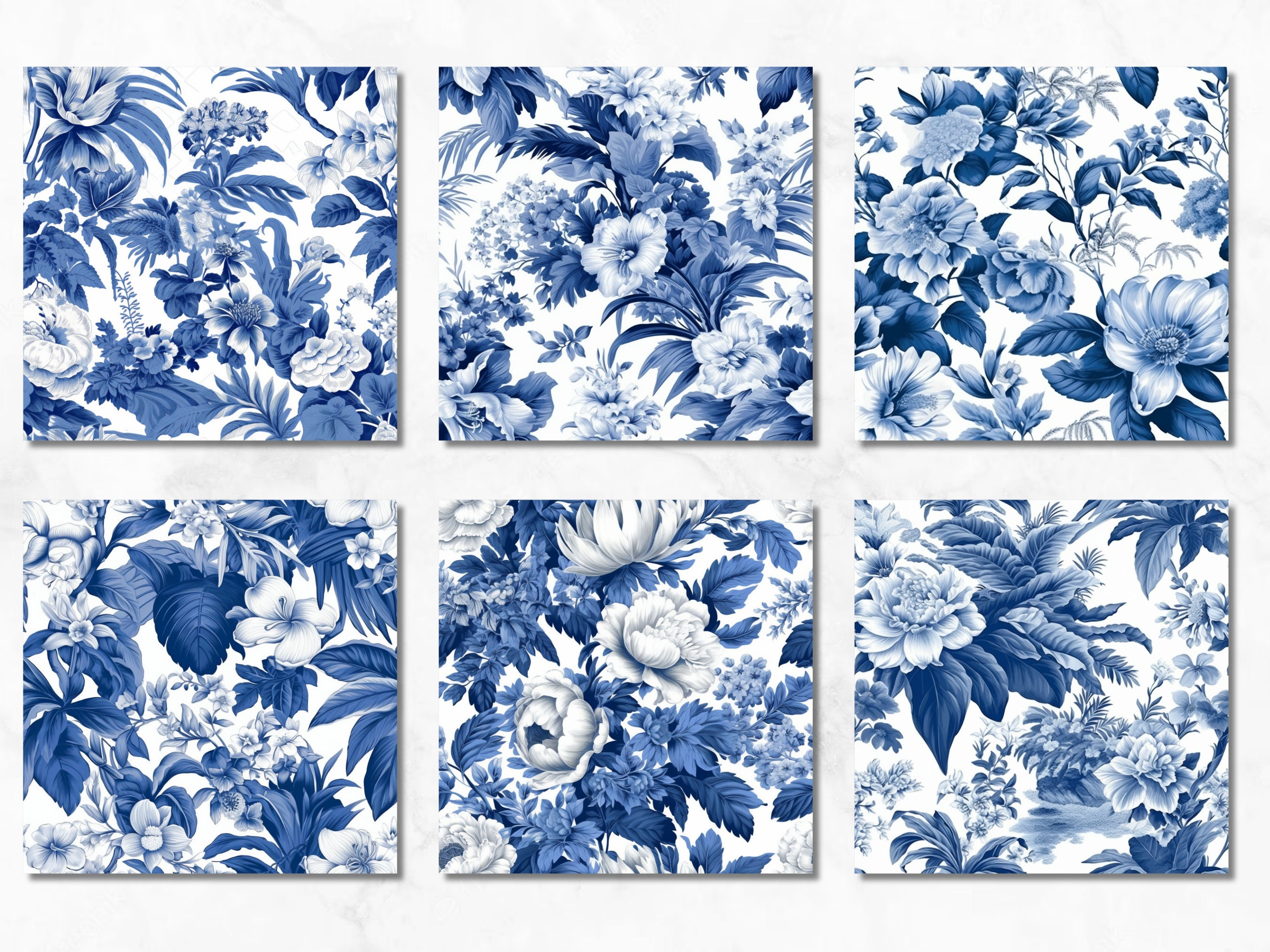 Floral Toile Pattern Background Blue, Digital Paper Seamless, Instant ...