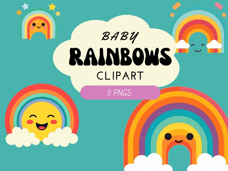 Cute Baby Rainbow Clipart Pack 11 PNG Smiling Happy Cloud - Etsy Canada