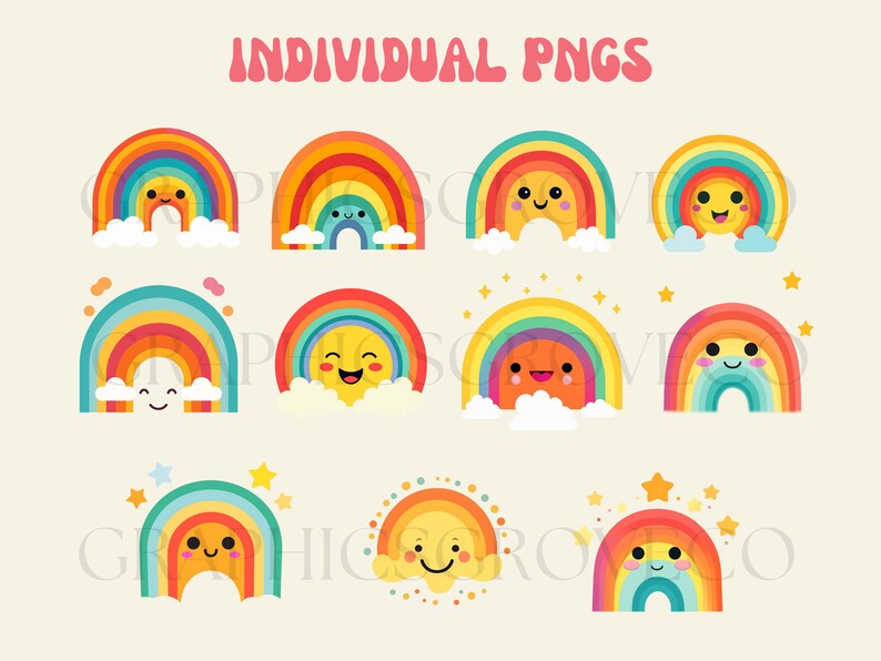 Cute Baby Rainbow Clipart Pack 11 PNG Smiling Happy Cloud - Etsy