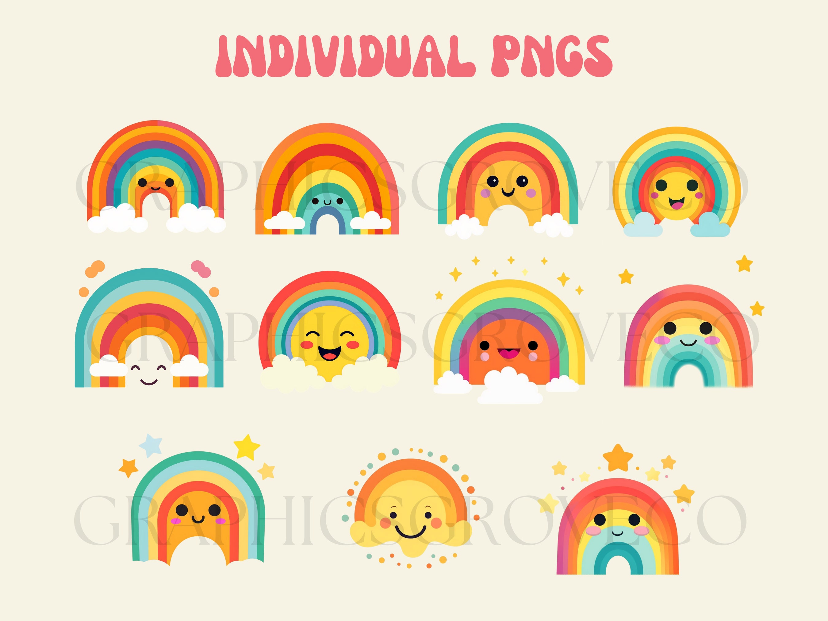 Cute Baby Rainbow Clipart Pack 11 PNG Smiling Happy Cloud - Etsy UK