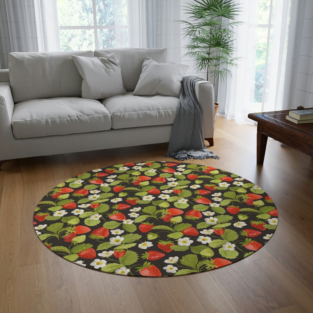 Strawberries Dornier Rug, Round Strawberry Rug, Modern Retro Round Rug ...