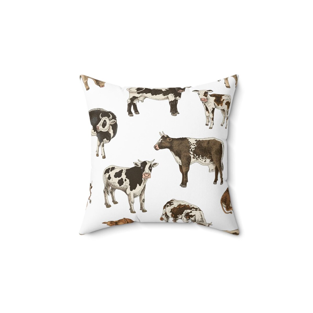 Cow Print Square Pillow, Cattle Design Cushion, Farmhouse Home Decor ...