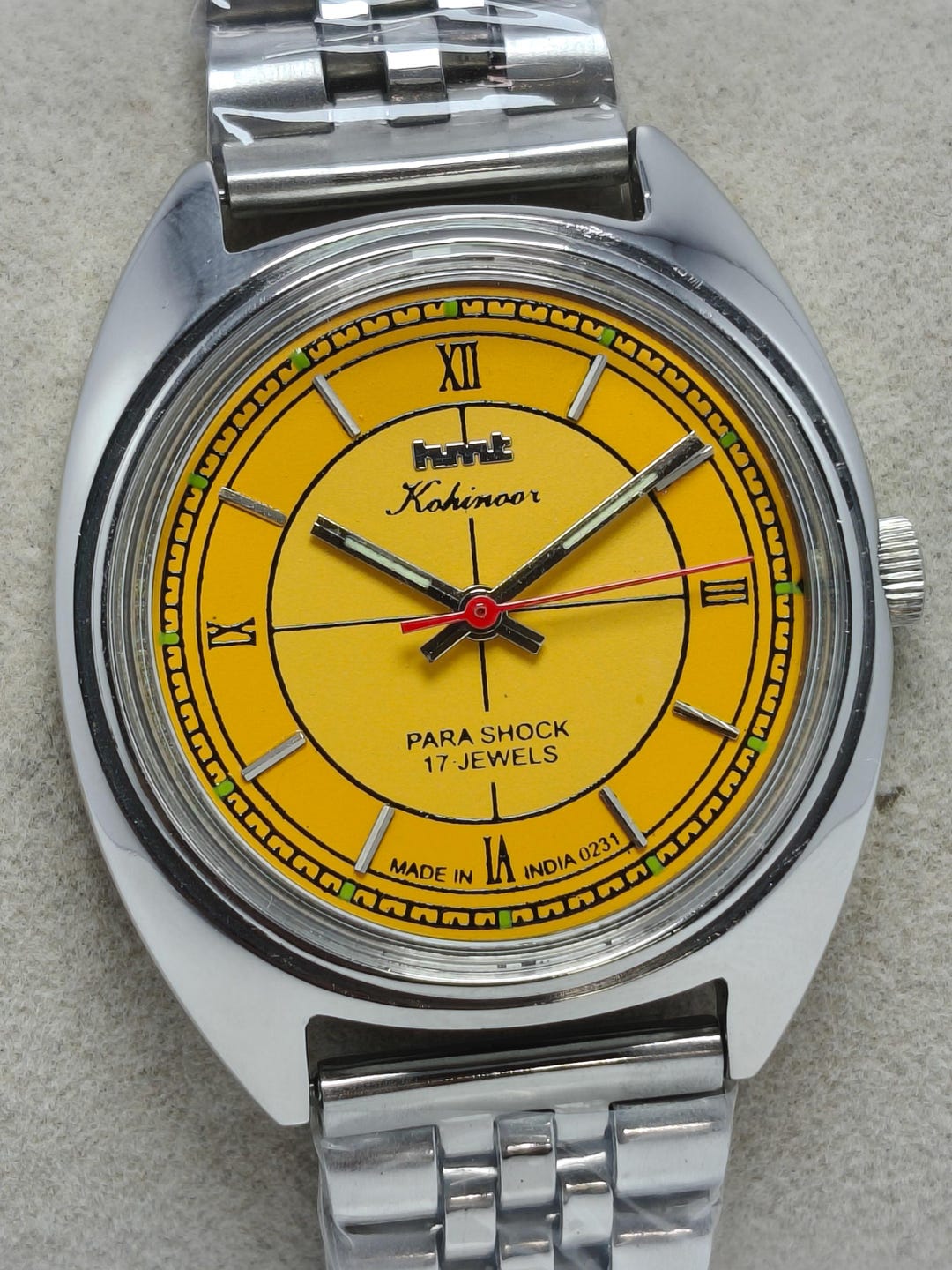 Vintage HMT Kohinoor Winding Wristwatch: Yellow Dial Manual Wind Watch ...