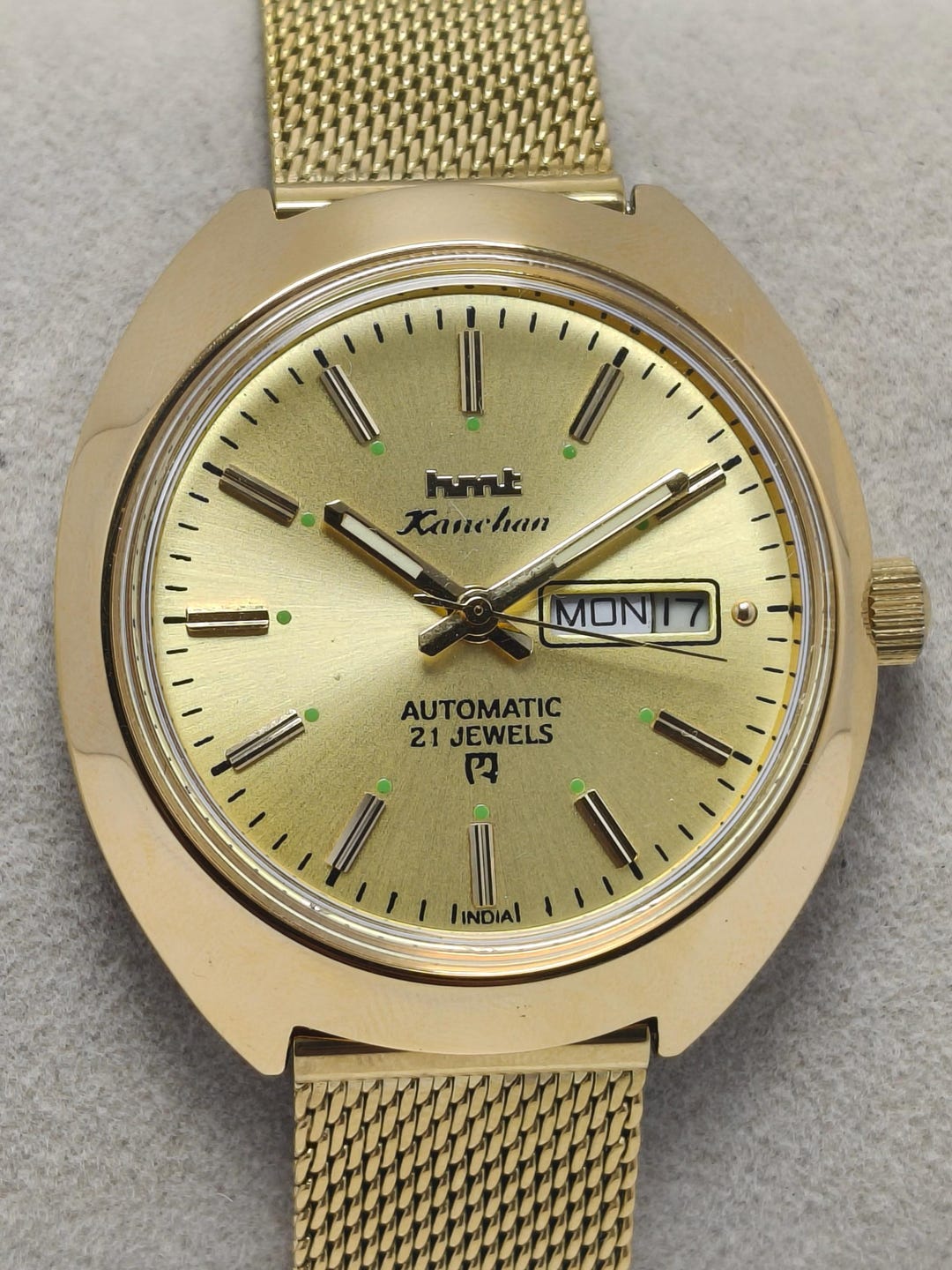 Vintage HMT Kanchan Golden Dial Automatic 21 Jewels Wristwatch ...