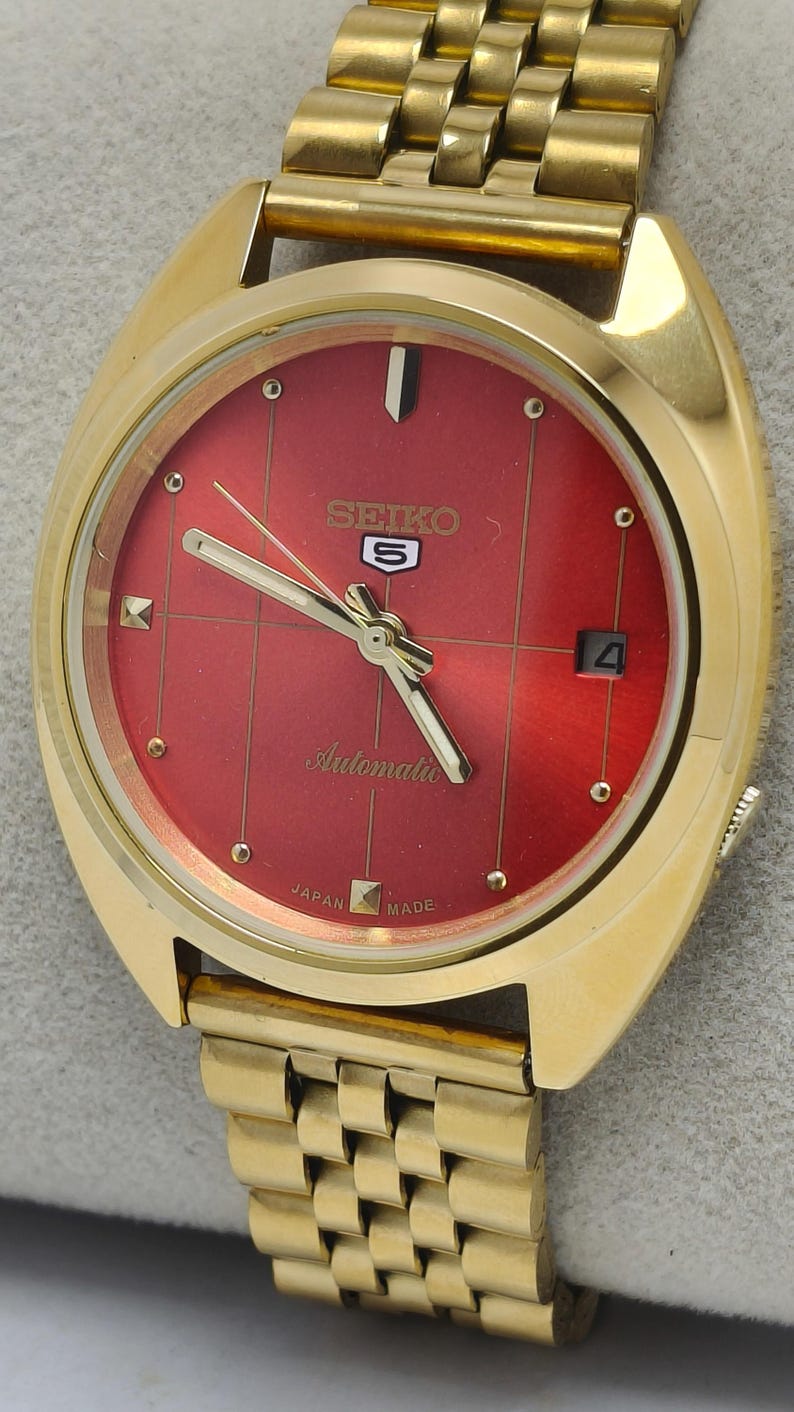 Seiko 5 Automatic Watch: Orange Dial Date, Japan Made - Etsy