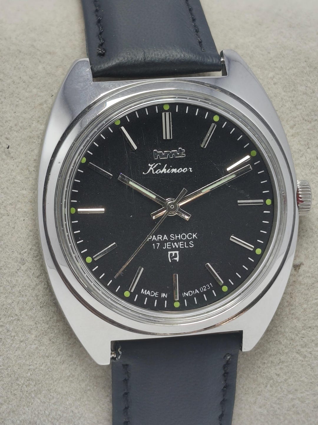 Vintage HMT Kohinoor Winding Wristwatch: Black Dial Manual Wind Watch ...