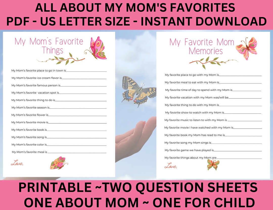 All About My Mom Questionnaire Printable Favorite Things - Etsy