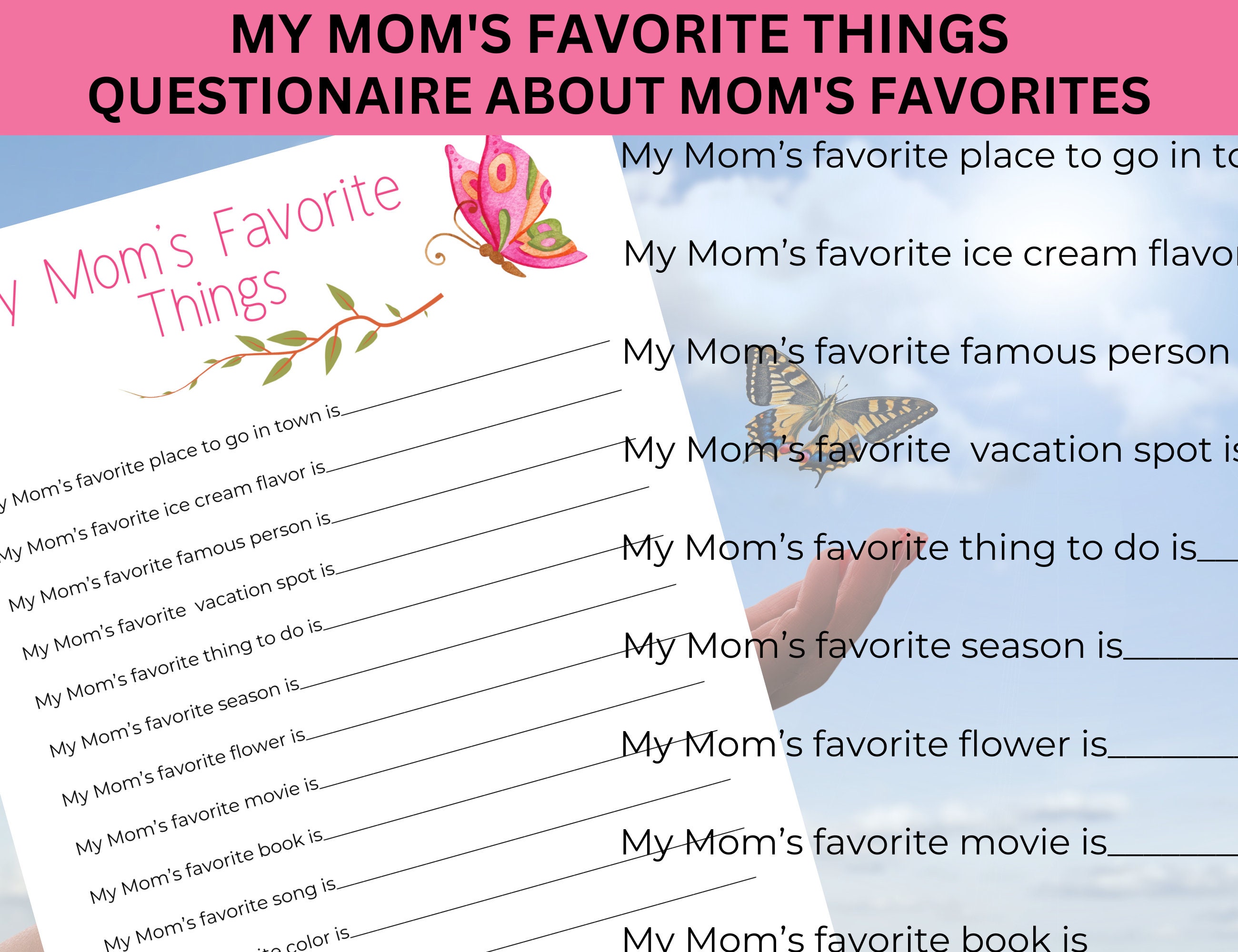 All About My Mom Questionnaire Printable Favorite Things Favorite ...