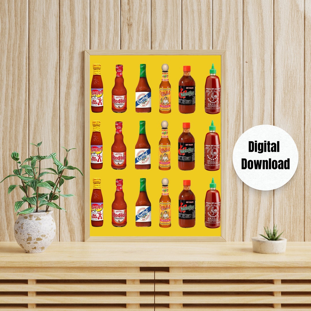 Hot Sauces Art, Digital Print Wall Art, Digital Print Download, Digital ...