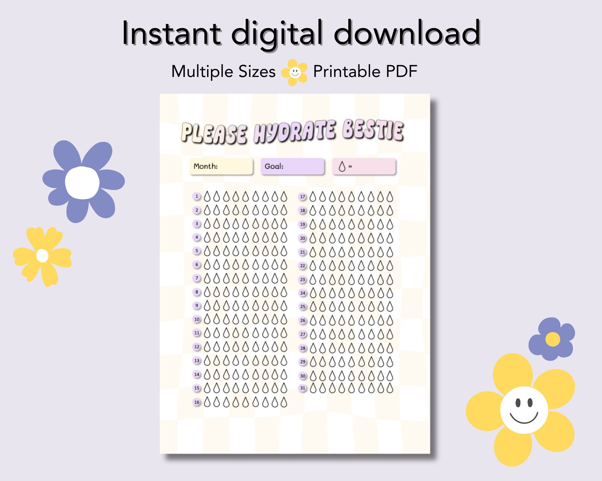 Printable Water Intake Tracker, Monthly Water Intake Tracker, Hydration ...