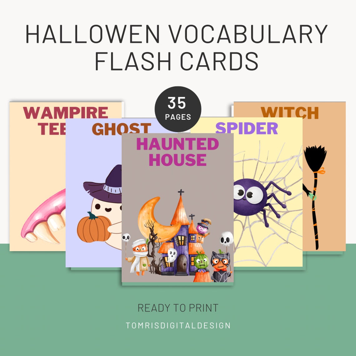 35 Halloween Educational Vocabulary Flash Cards for Kids - Etsy