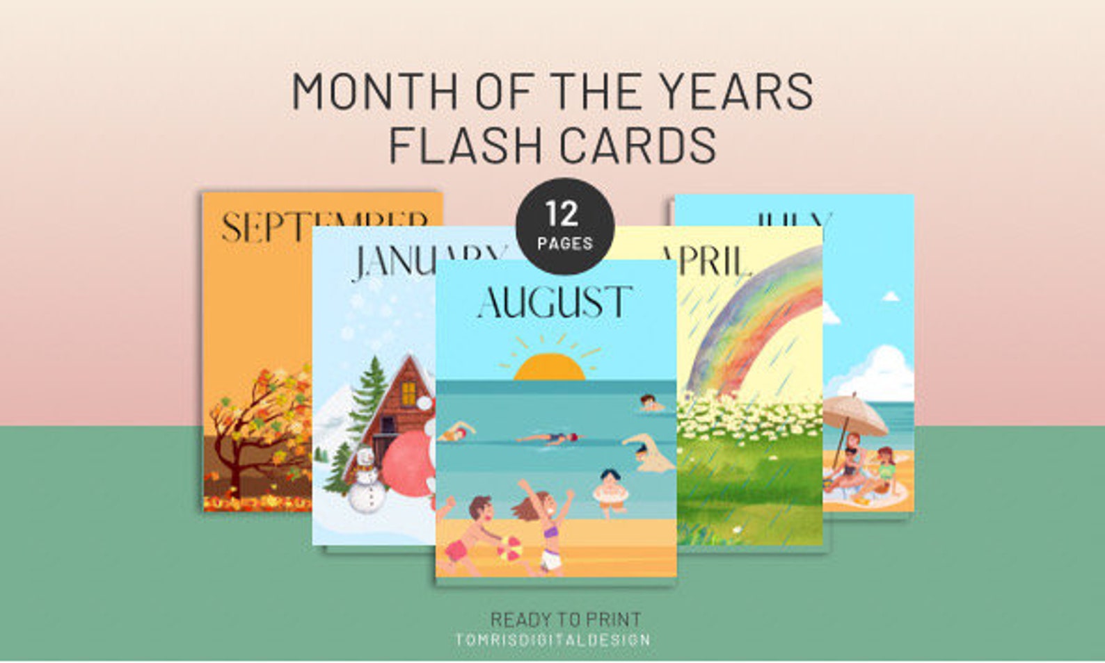 12 Months of the Years Flash Cards, Printable Flash Cards, Months ...