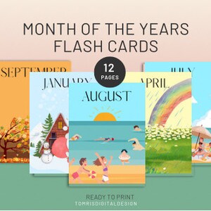 12 Months of the Years Flash Cards, Printable Flash Cards, Months ...