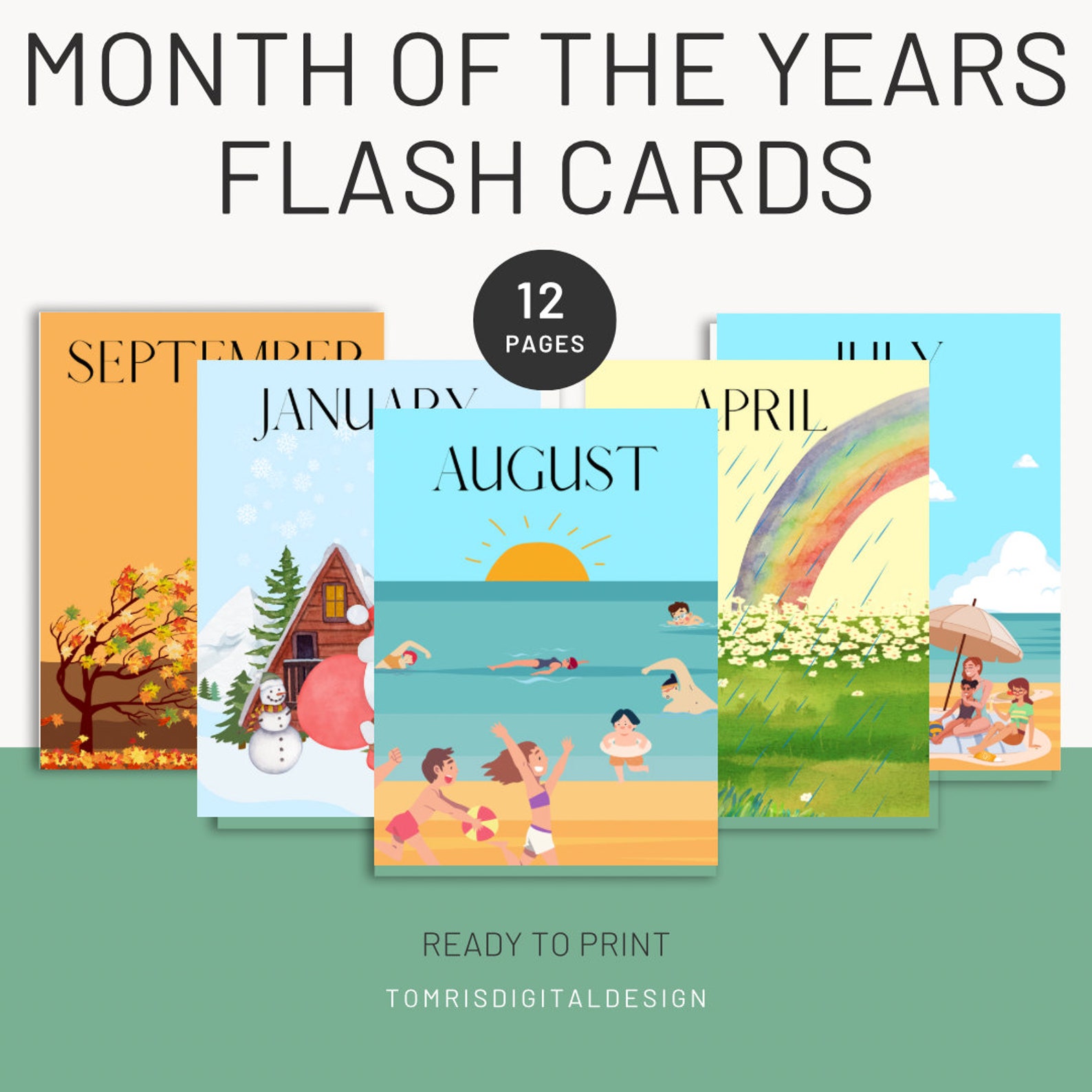 12 Months of the Years Flash Cards Printable Flash Cards - Etsy