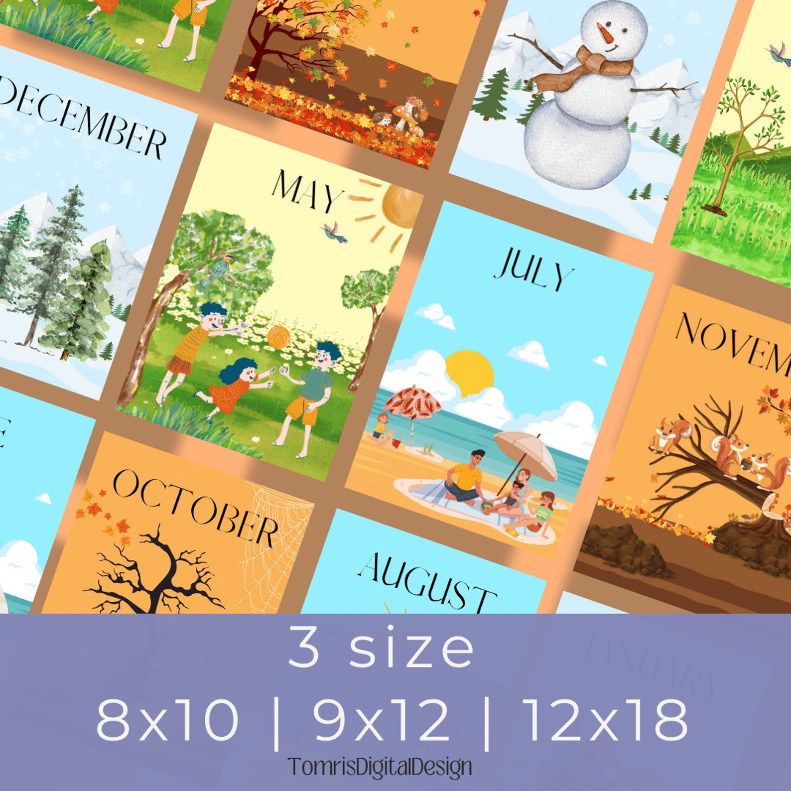 12 Months of the Years Flash Cards, Printable Flash Cards, Months ...