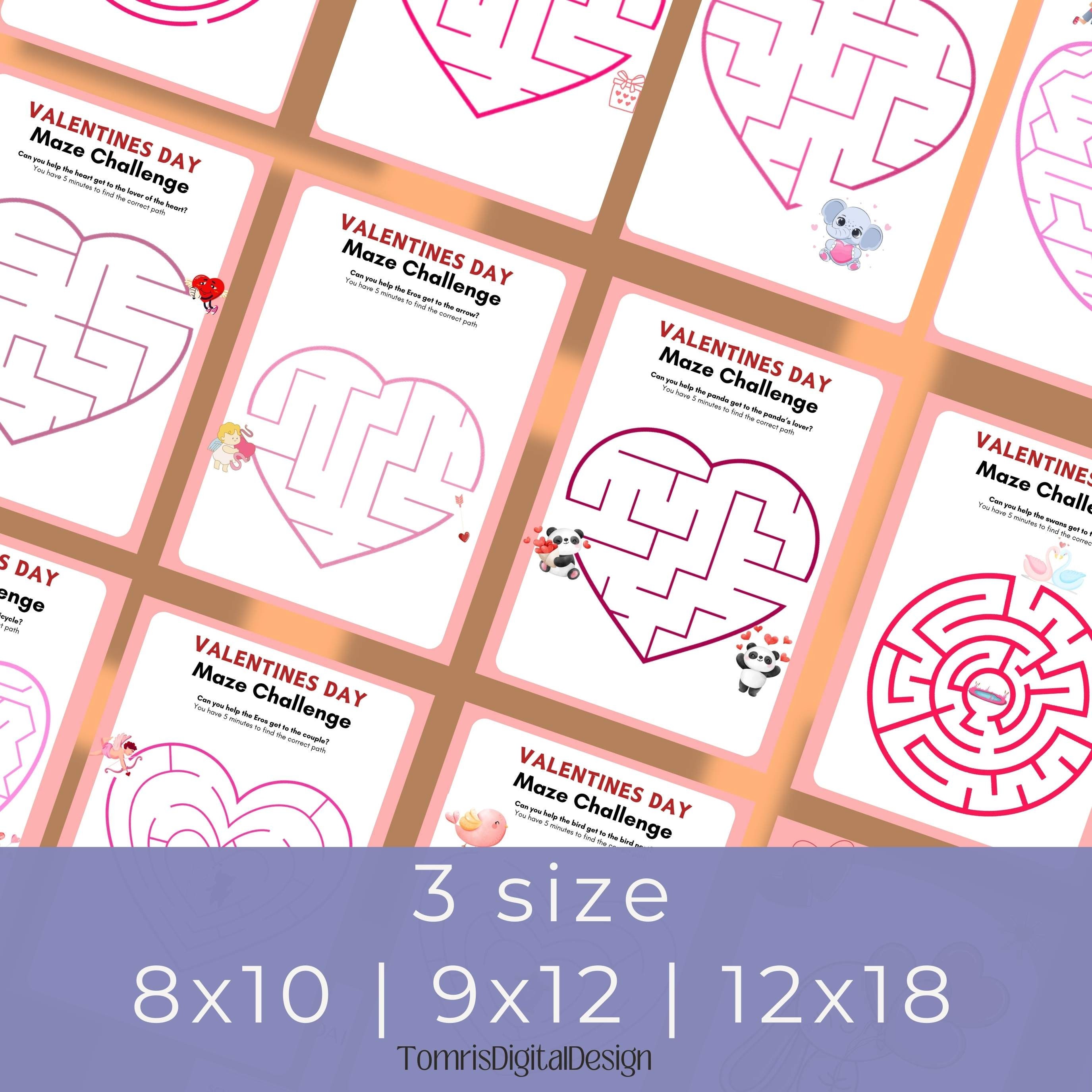 Valentines Day Mazes for Kids, Montessori Cards, Educational Flash ...