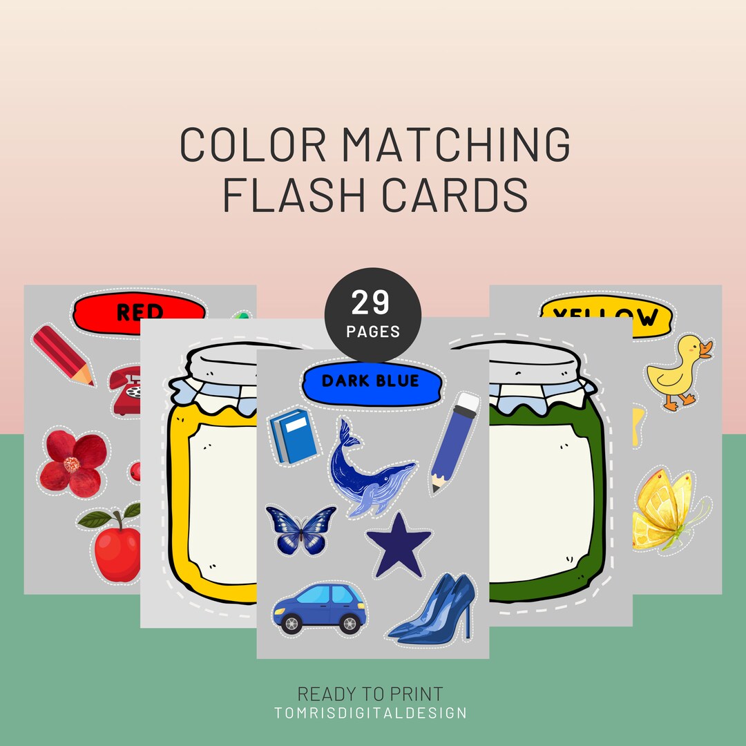 29 Color Learning Matching Game Flash Cards, Editable Montessori Flash ...