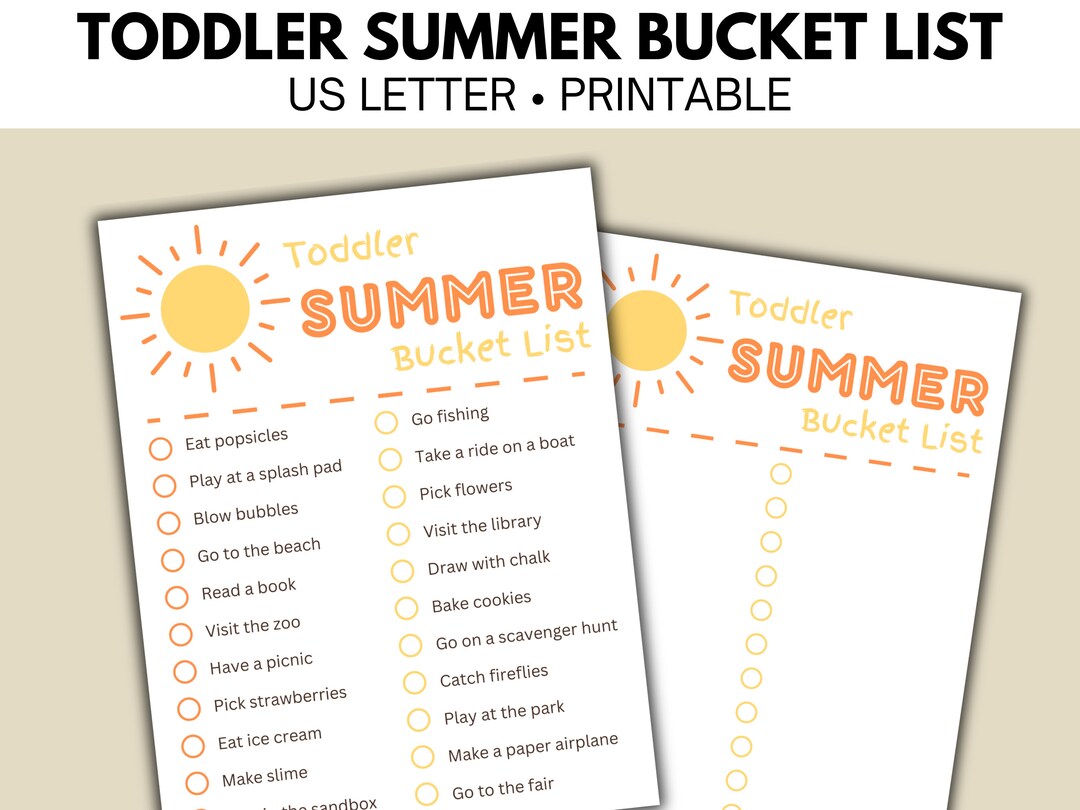 Toddler Bucket List Printable Summer Fun List Kids Summer - Etsy