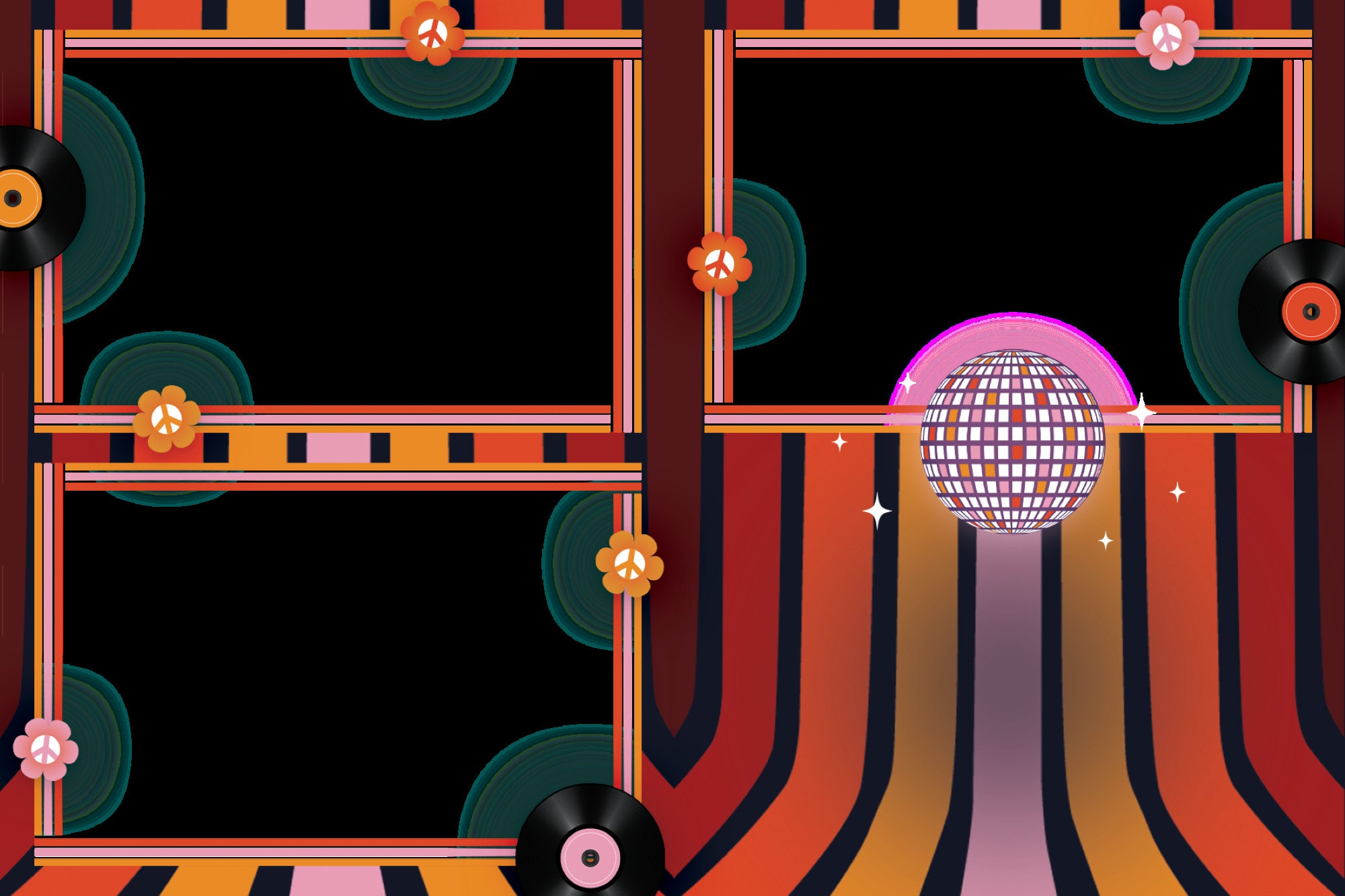 70s Retro Groovy Disco Party Photo Booth Template for Dslrbooth, Funky ...