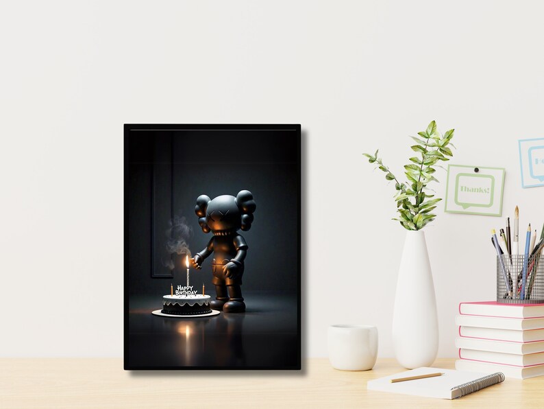Kaws With Birthday Cake Poster, Hypebeast Figure, Black Kaws Figure ...