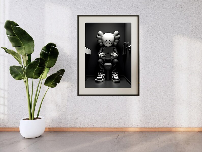 Kaws Using iPad Sitting on Toilet Poster, Kaws Toilet Poster, Nike Kaws ...