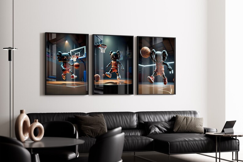 Kaws Playing Basketball Poster, Set of 3, Pritable Kaws Figure ...