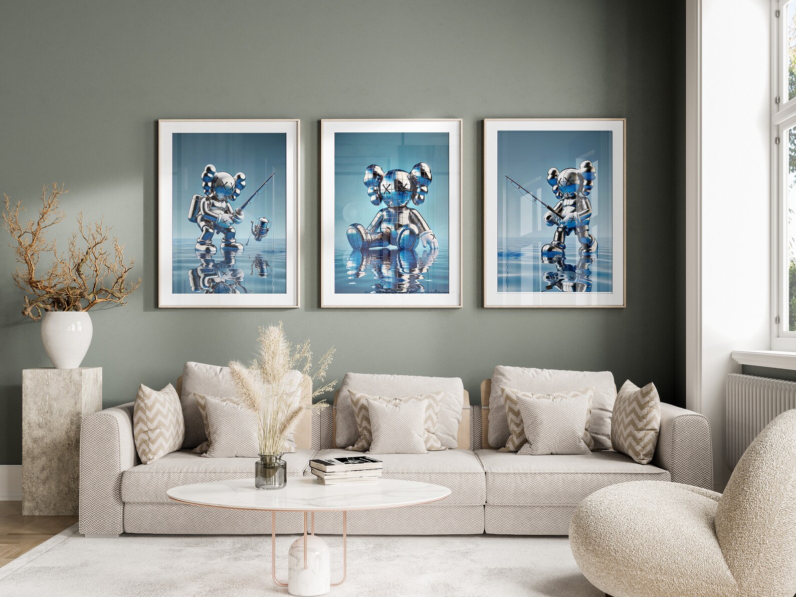 Kaws Fishing Poster, Transparent Kaws in Water Poster, Set of 3 ...