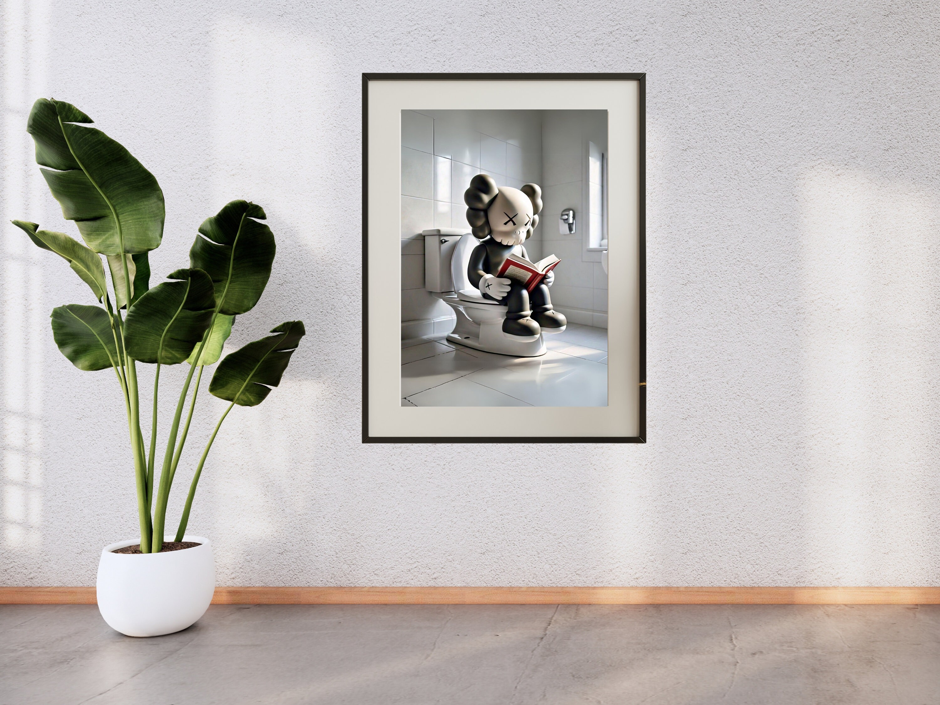 Kaws Sitting on Toilet Reading Book Poster, Hypebeast Figure Print ...