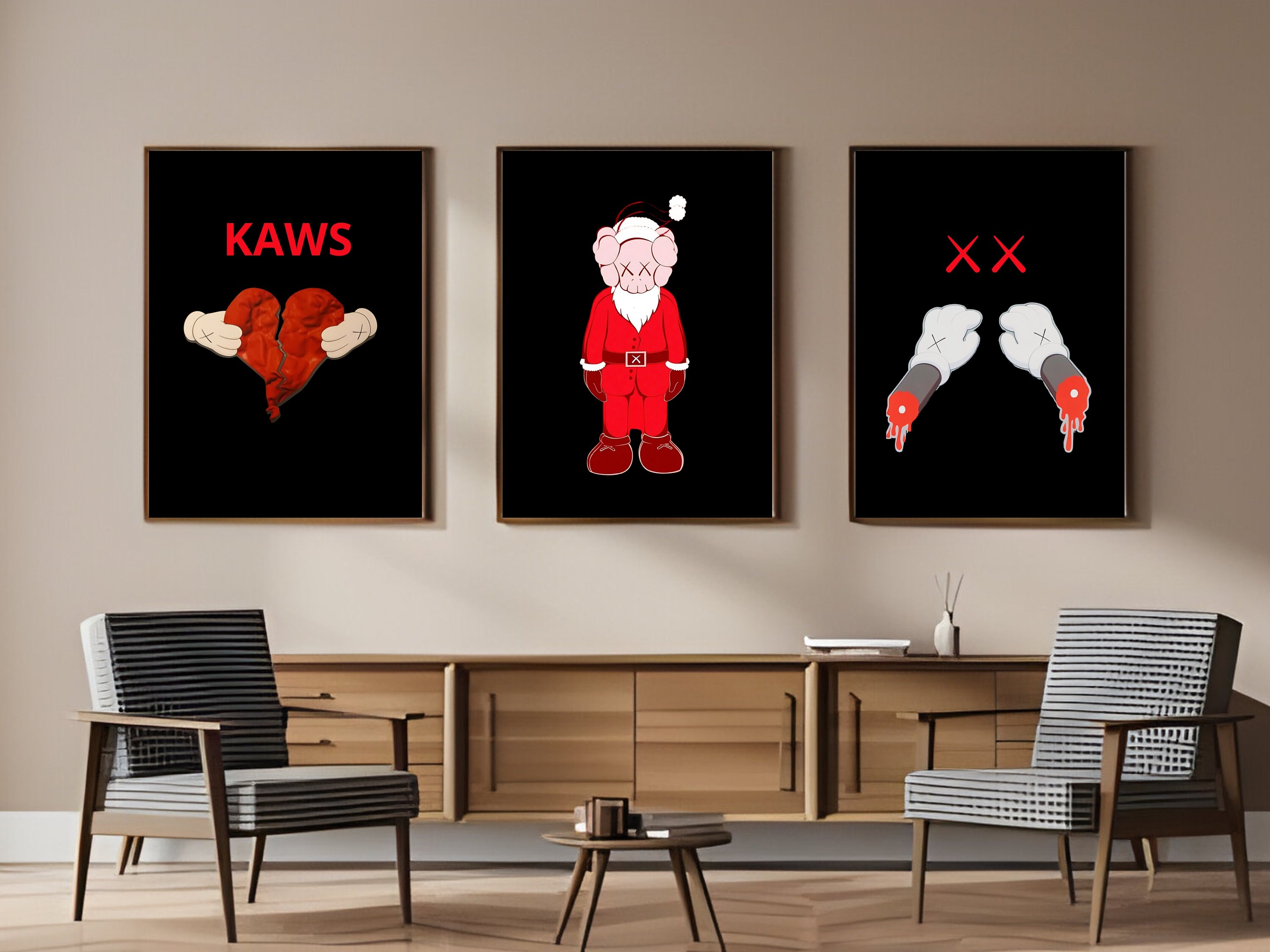 Santa Kaws Set of 3 Printable Poster, Cristmas Hypebeast Kaws Poster ...