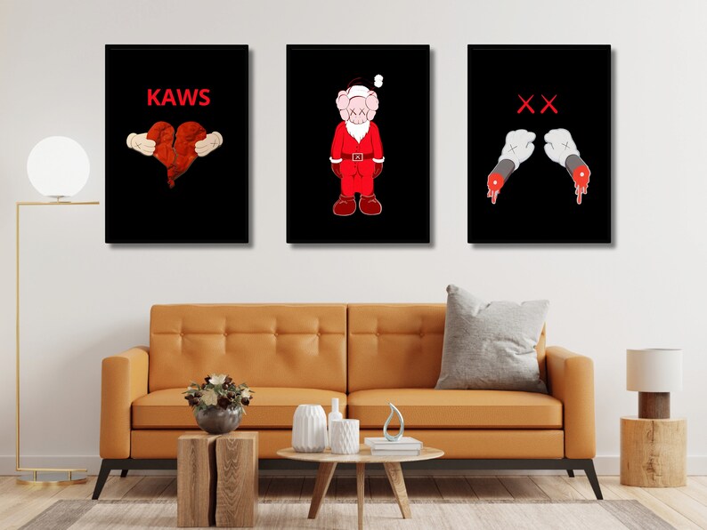 Santa Kaws Set of 3 Printable Poster, Cristmas Hypebeast Kaws Poster ...