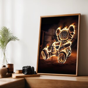 Kaws on Fire Poster Set of 3, Kaws Printable Art, Kaws Wall Decor ...