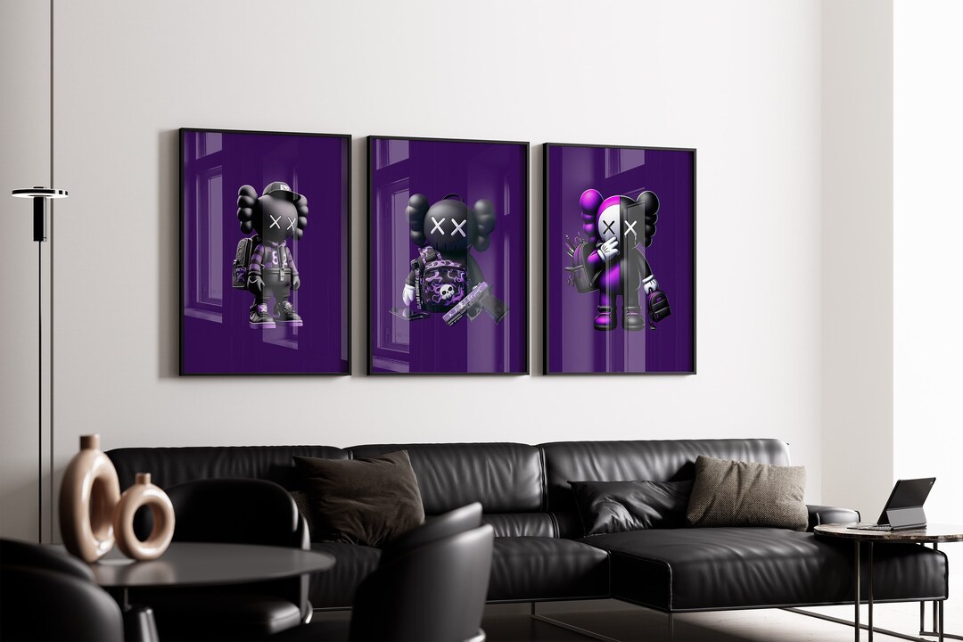 Purple Kaws Set of 3, Printable Hypebeast Poster, Kaws Poster, Graffiti ...